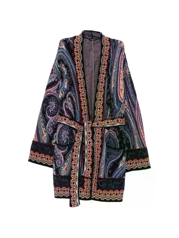 Etro Paisley-print Belted Cardigan - Blue