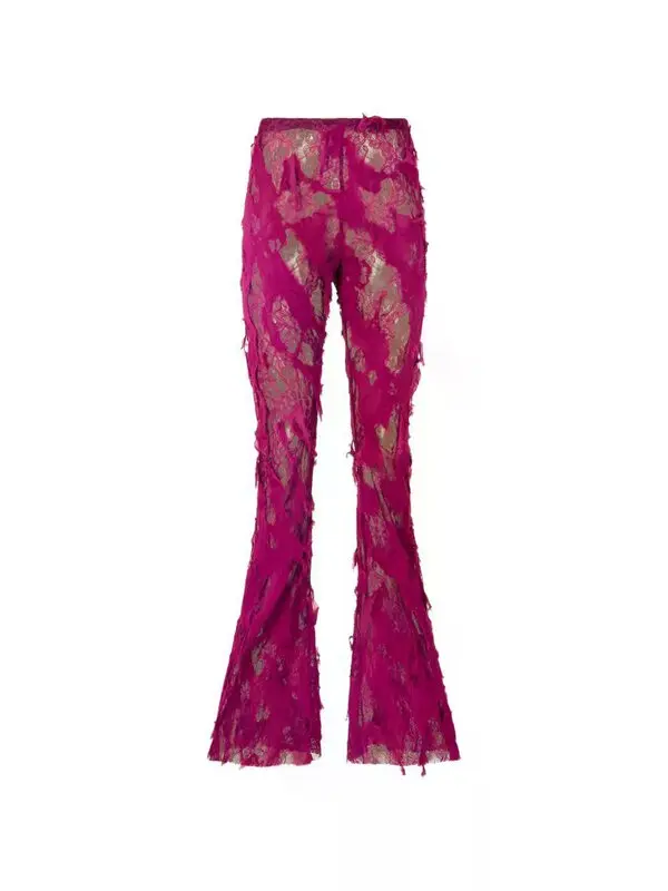 Roberto Cavalli Distressed Lace-panelled Trousers - Pink