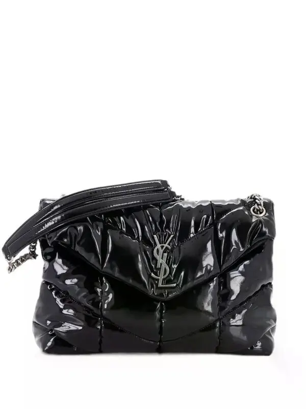 Saint Laurent Loulou Puffer Quilted Patent Medium Shoulder Bag - Black