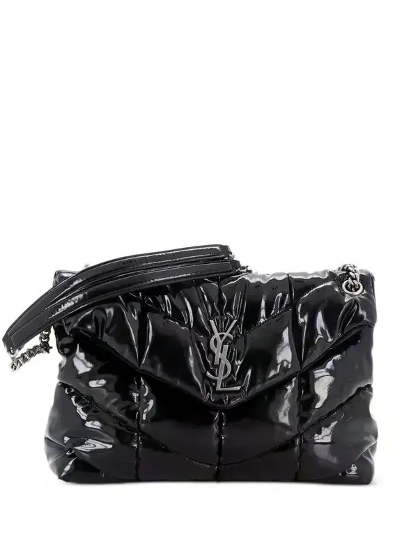 Saint Laurent Loulou Puffer Quilted Patent Medium Shoulder Bag - Black
