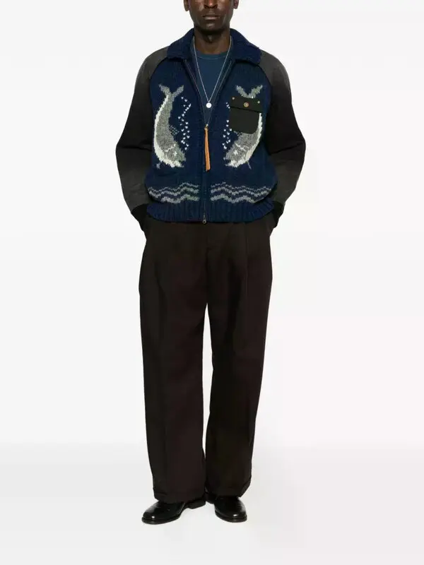 KHOKI Intarsia-knit Panelled Cardigan