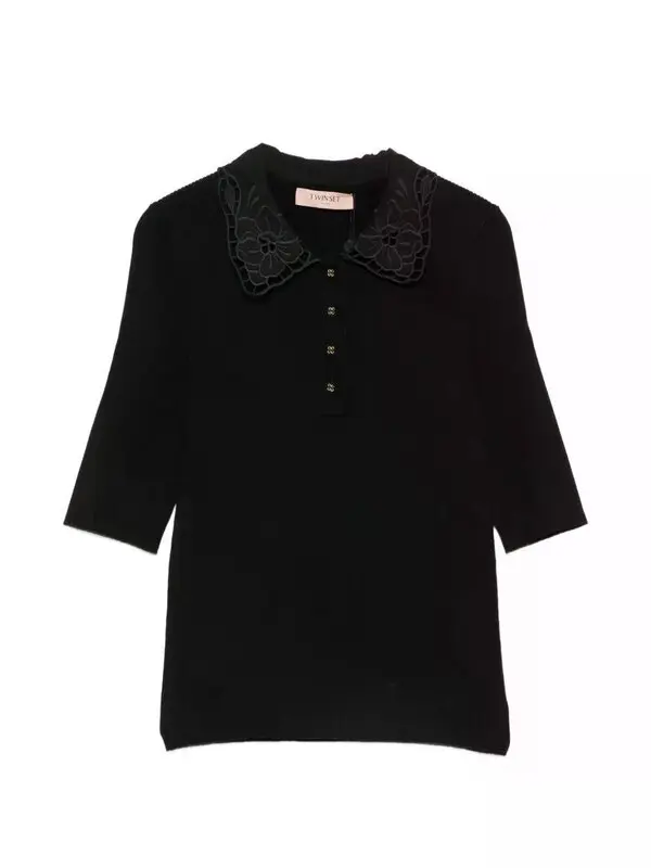 TWINSET Lace-collar Ribbed Polo Shirt