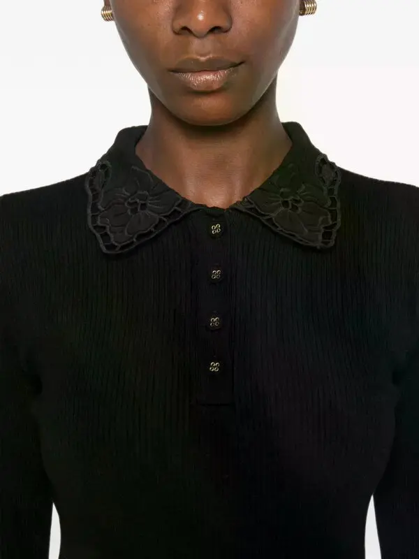 TWINSET Lace-collar Ribbed Polo Shirt