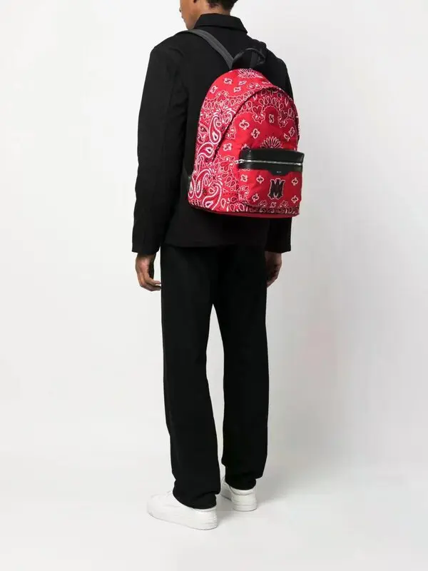 Amiri Bandana-embroidered Leather Trimmed Backpack