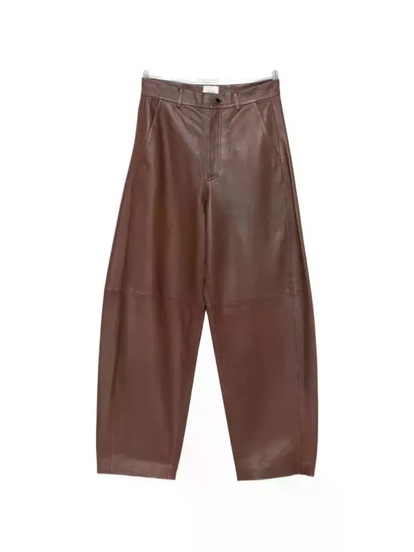 ALYSI Belt-loop Leather Trousers - Brown