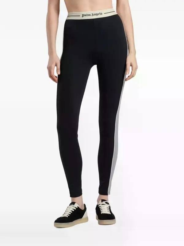 Palm Angels Logo-waistband Side-stripe Leggings - Black