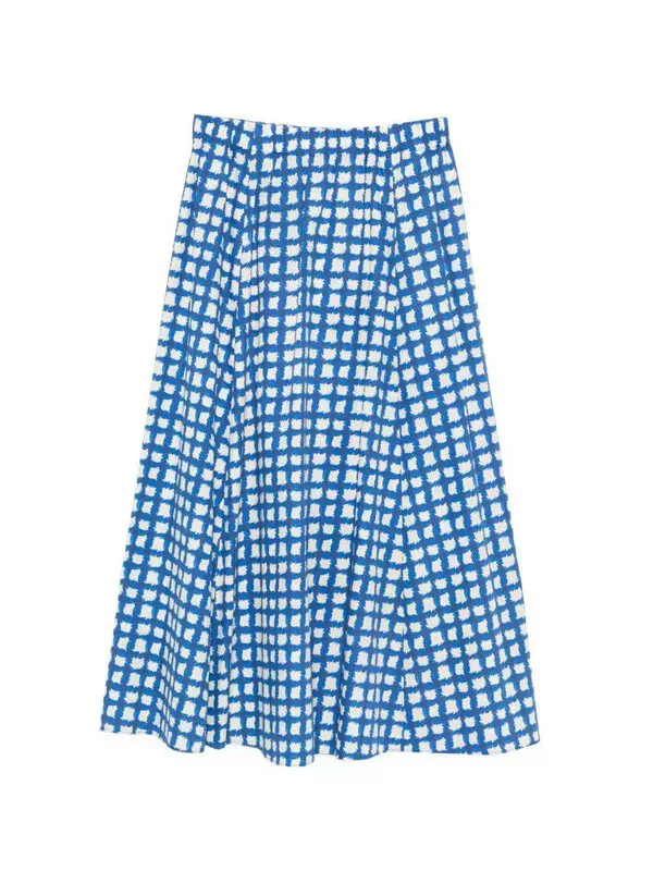 I BLUES Check Print Short Sleeve Midi Dress