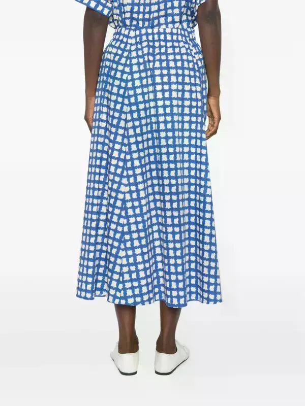 I BLUES Check Print Short Sleeve Midi Dress