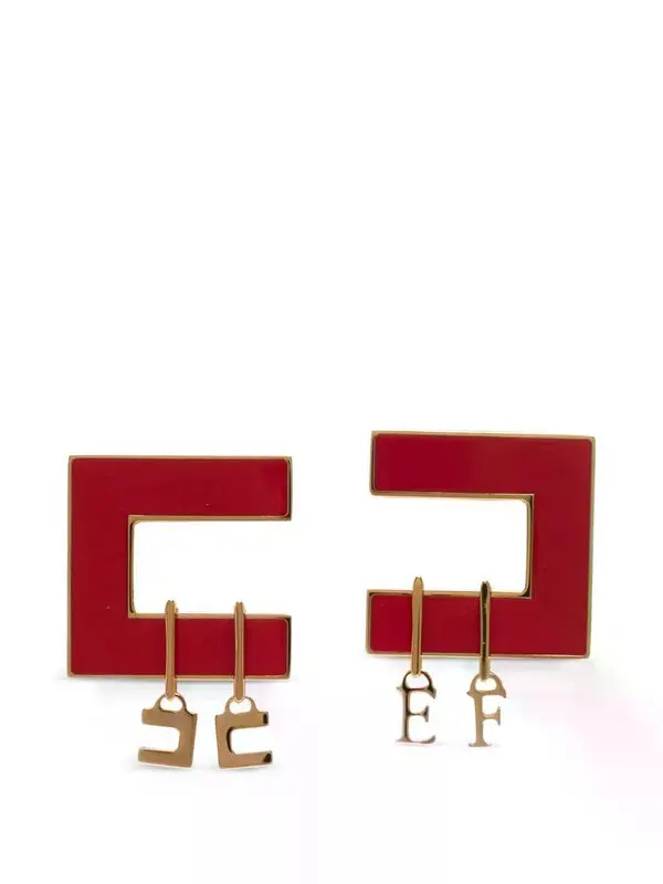 Elisabetta Franchi Logo-charm Geometric Earrings - Gold