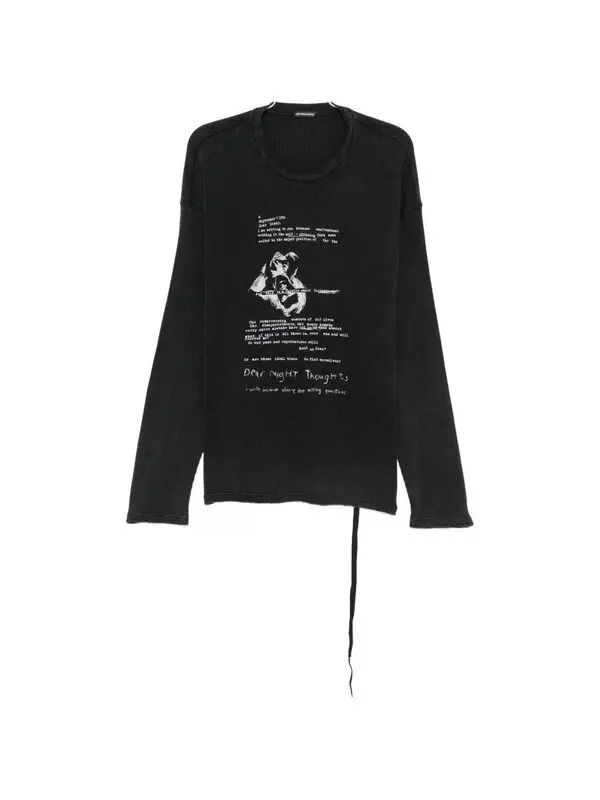 ANN DEMEULEMEESTER Graphic-print Waffle-knit T-shirt - Black
