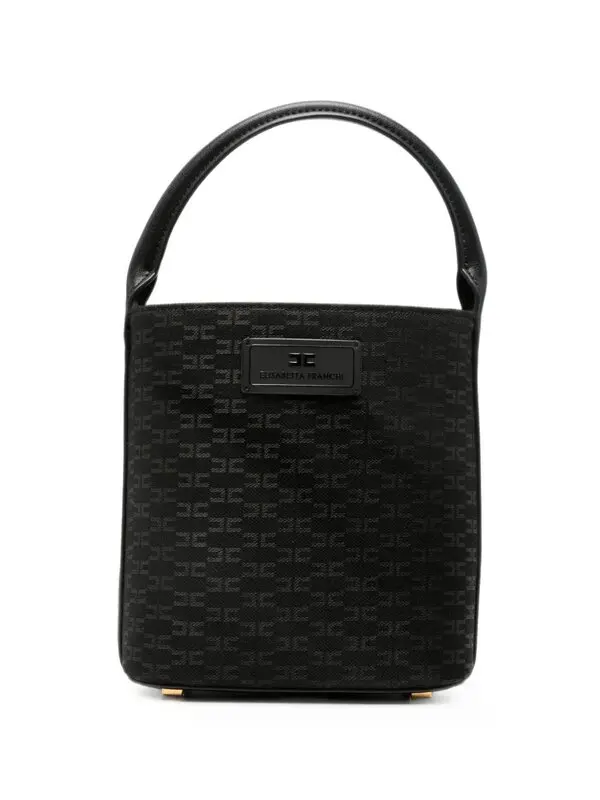 Elisabetta Franchi Monogram-pattern Logo-plaque Bucket Bag - Black