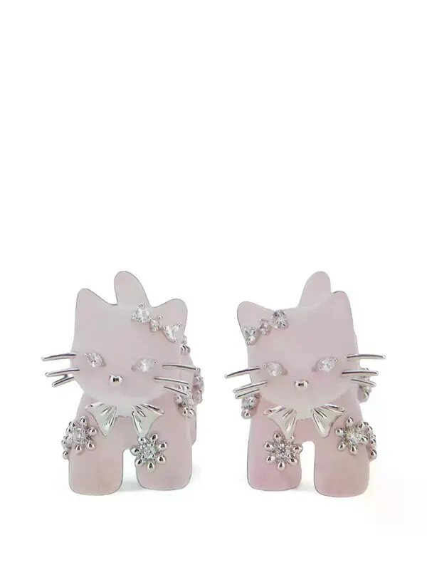 YVMIN Cat-motif Crystal-embellished Earrings - Pink