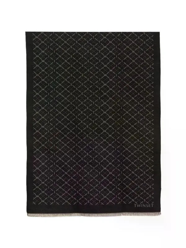 TWINSET Logo-pattern Frayed Scarf - Black