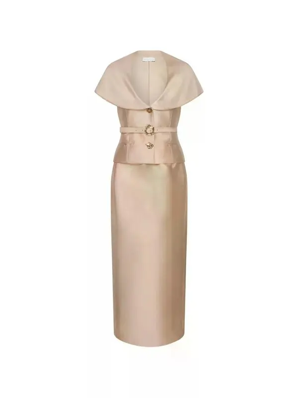 VIOLANTE NESSI Manuela Belted Silk-mikado Maxi Dress - Neutrals