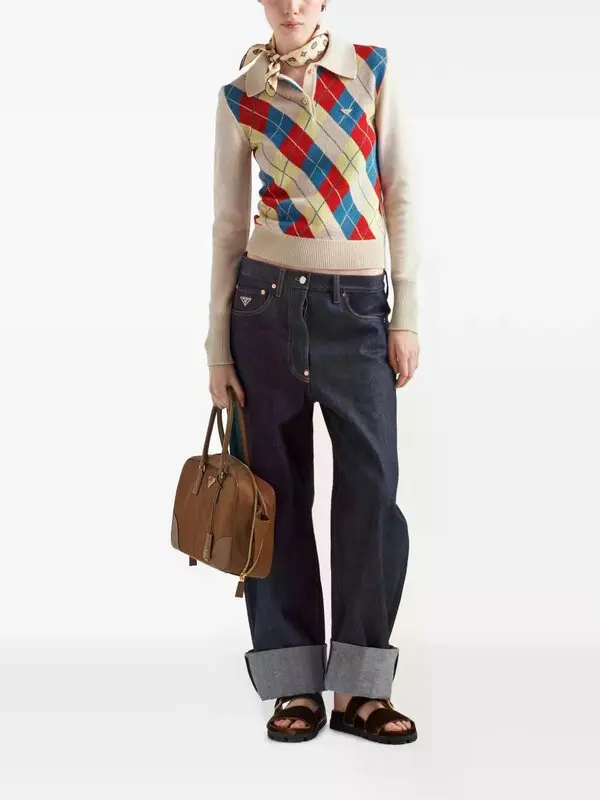 Prada Argyle-knit Wool Polo Shirt