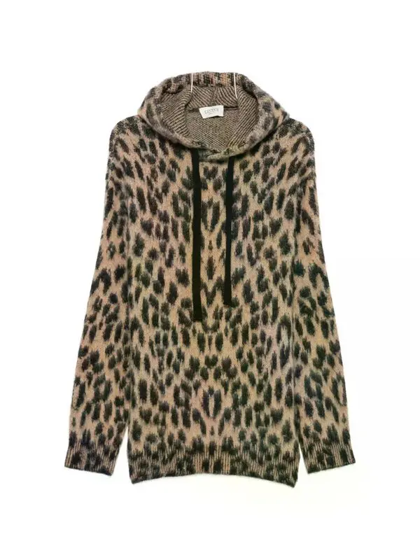LANEUS Leopard-print Drawstring Hoodie