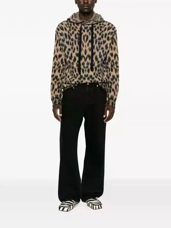 LANEUS Leopard-print Drawstring Hoodie