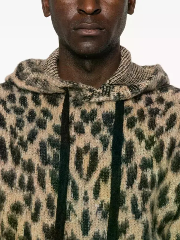 LANEUS Leopard-print Drawstring Hoodie