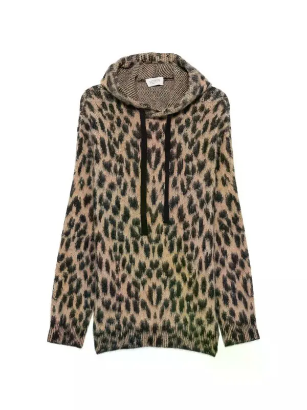 LANEUS Leopard Print Drawstring Hoodie