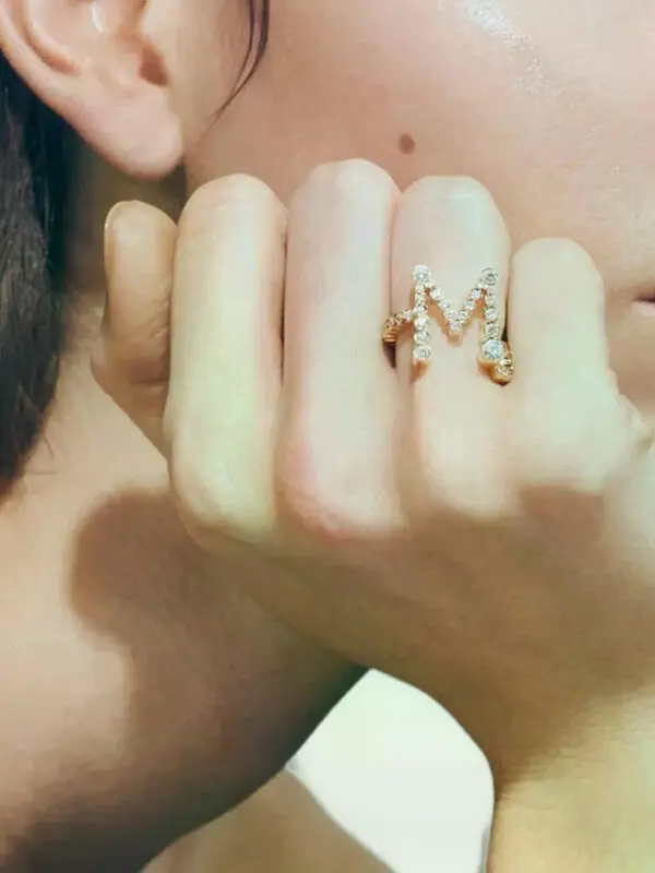 Sophie Bille Brahe M Diamond Letter Ring