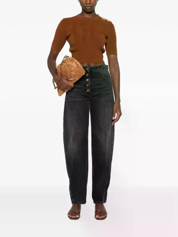 Elisabetta Franchi Ribbed Top With Logo Plaque