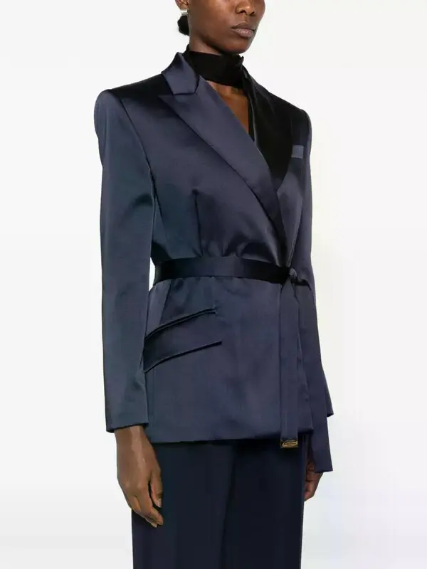 Elisabetta Franchi Satin-finish Belted Blazer - Blue