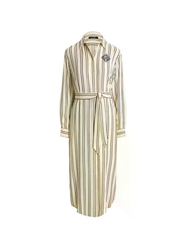 Ralph Lauren Striped Belted Midi Dress - Neutrals
