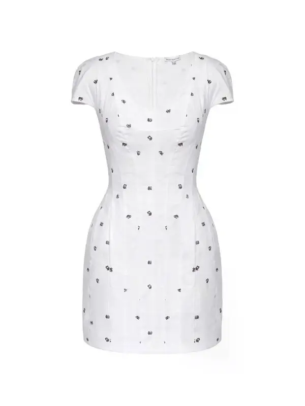 POST MERIDIEM Embroidered-motif Shaped-seam Mini Dress - White