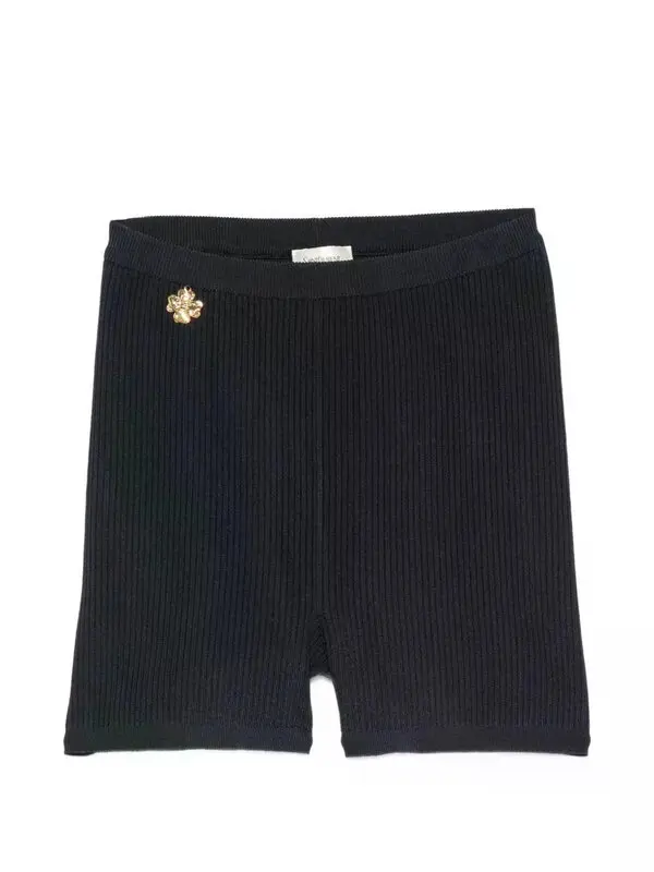 Saint Laurent Ribbed-knit Logo-plaque Shorts - Blue