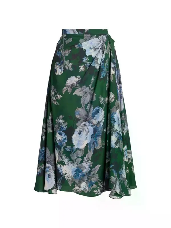 Erdem Floral-print Draped A-line Skirt - Green