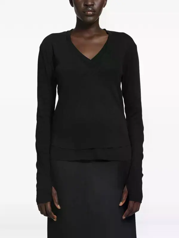 THOM KROM Layered-detail V-neck T-shirt