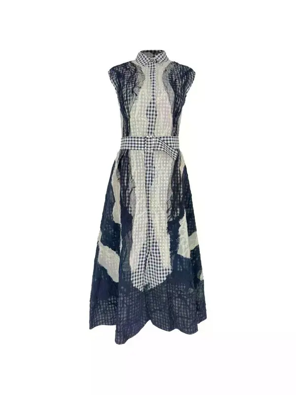 Bottega Veneta Gingham Print Belted Midi Dress - Blue
