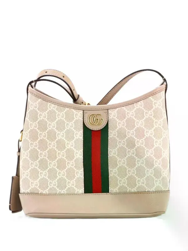 Gucci Ophidia Open Bucket Bag Gg Coated Canvas With Leather Small Shoulder Bag - Neutrals