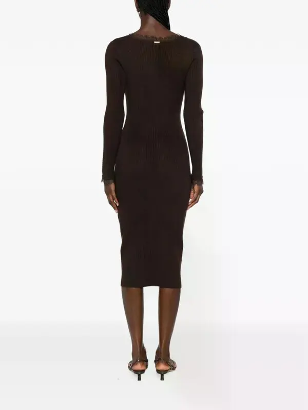 TWINSET Lace-trimmed Ribbed-knit Midi Dress