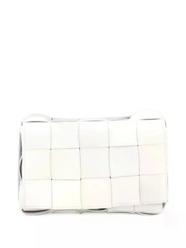 Bottega Veneta Brick Cassette Shoulder Bag Maxi Intrecciato Leather Mini Crossbody Bag - White