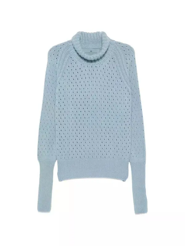 Ermanno Scervino Perforated Knit Roll Neck Sweater - Blue