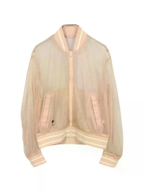 Dior Embroidered Fishnet Zip-up Bomber Jacket - Pink