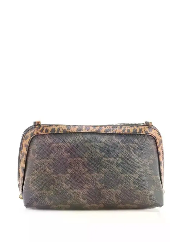 Celine Zip Around Chain Clutch Triomphe Coated Canvas Crossbody Bag - Brown