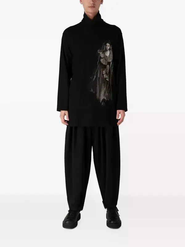 Yohji Yamamoto Graphic-print Turtleneck T-shirt - Black