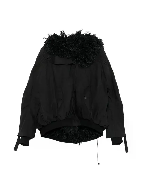 YEHUAFAN Shearling Trim Hooded Coat