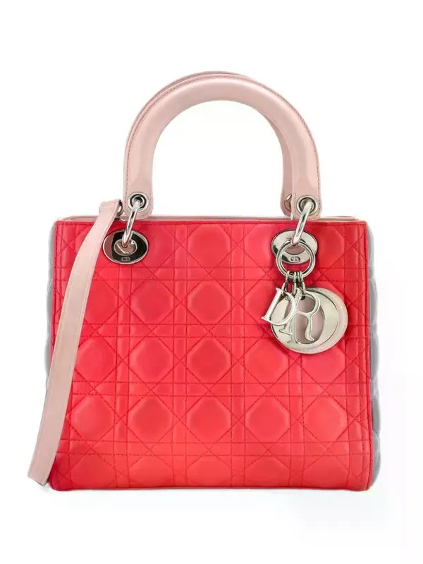Dior Tricolor Lady Bag Cannage Quilt Leather Medium Satchel - Grey