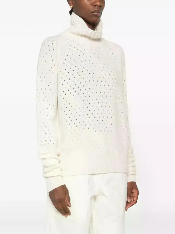 Ermanno Scervino Beige Cashmere Perforated Roll Neck Sweater - Neutrals