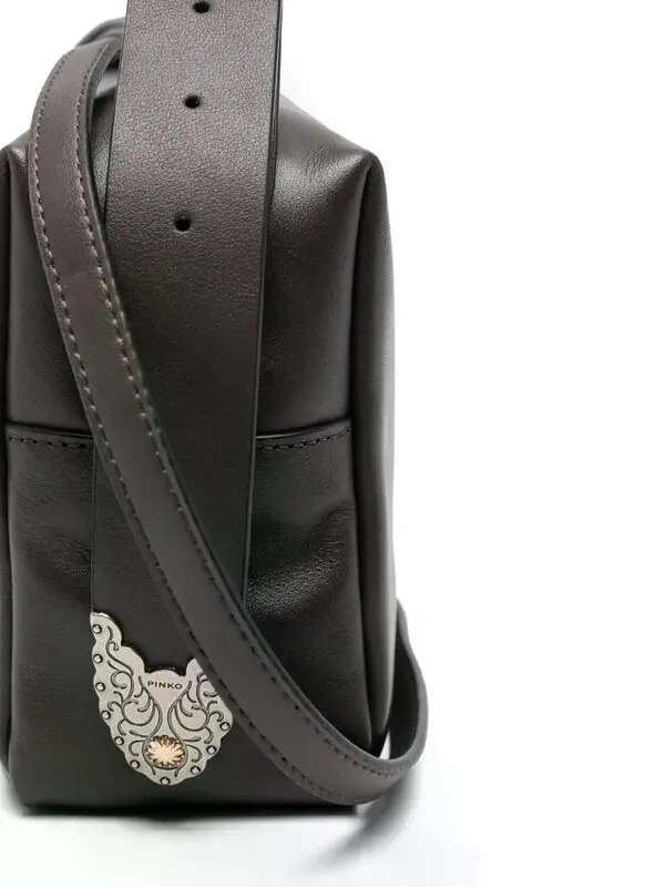 Pinko Love Birds Leather Shoulder Bag - Brown