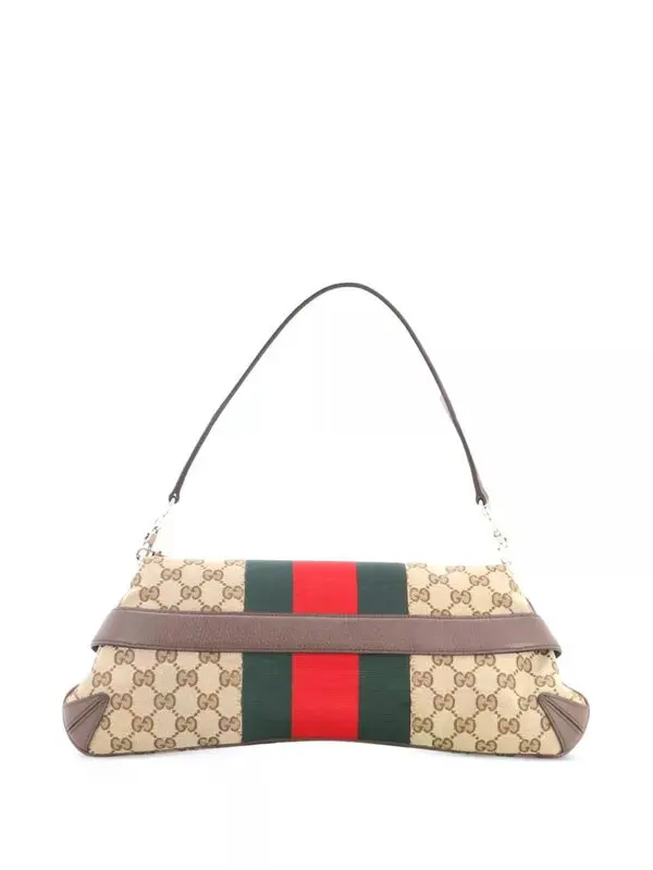 Gucci Horsebit Nm Web Chain Clutch Gg Canvas Medium Shoulder Bag - Brown