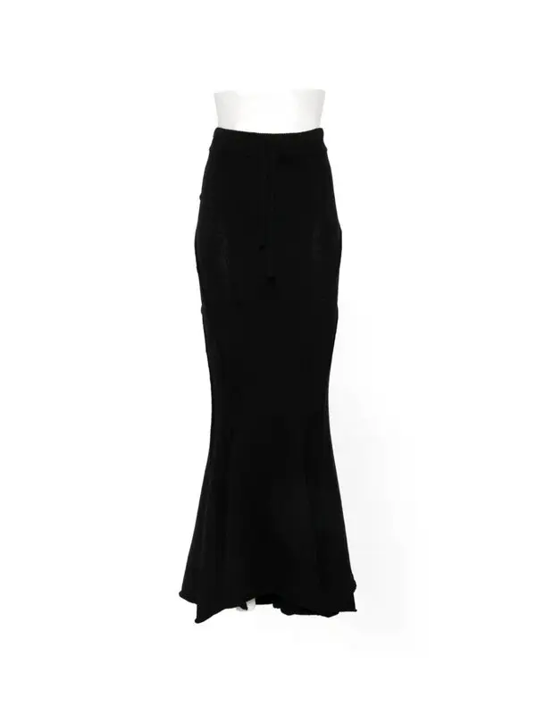 YEHUAFAN Drawstring Knitted Maxi Skirt - Black