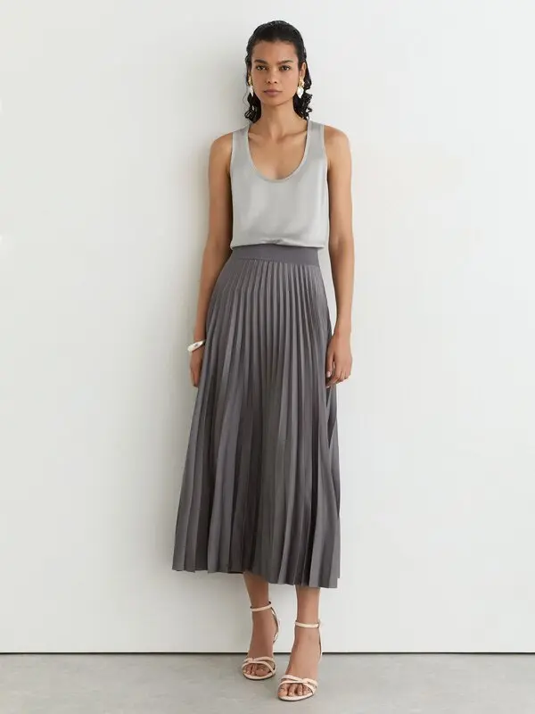 REISS Silk-front Cami Top - Grey