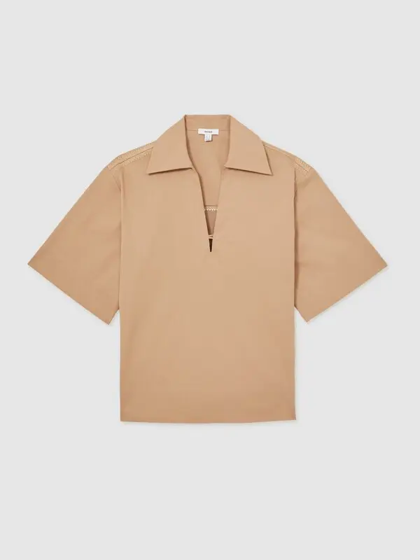 REISS Craft Stitch Collared Cotton Blend Top