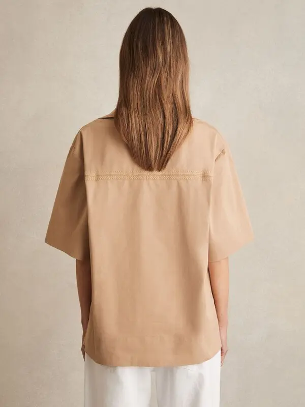 REISS Craft Stitch Collared Cotton Blend Top