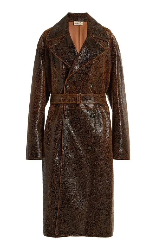 SANDERLAK Belted Leather Trench Coat - Brown