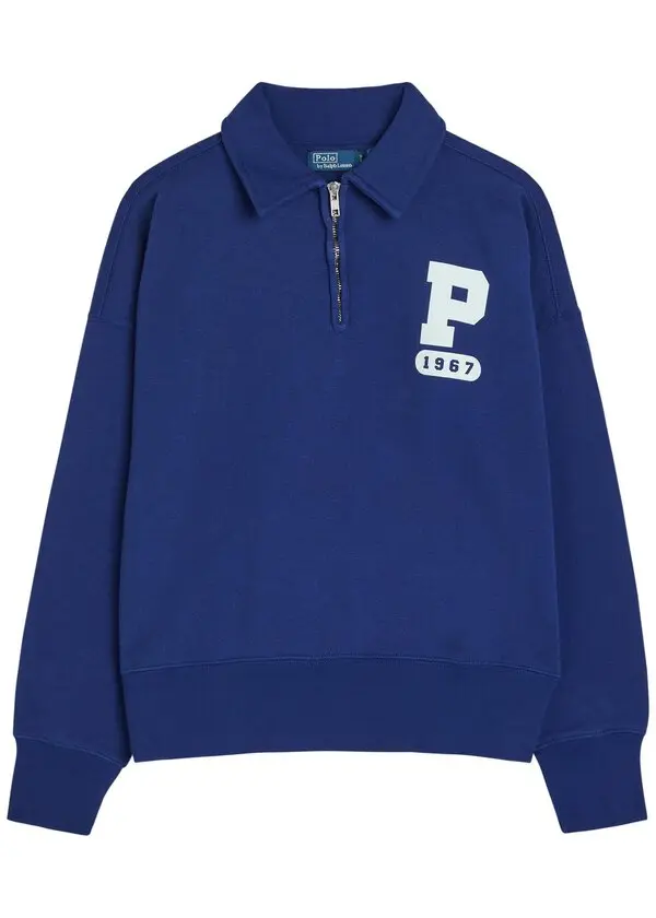 Polo Ralph Lauren Logo-print Cropped Cotton-blend Sweatshirt - Blue